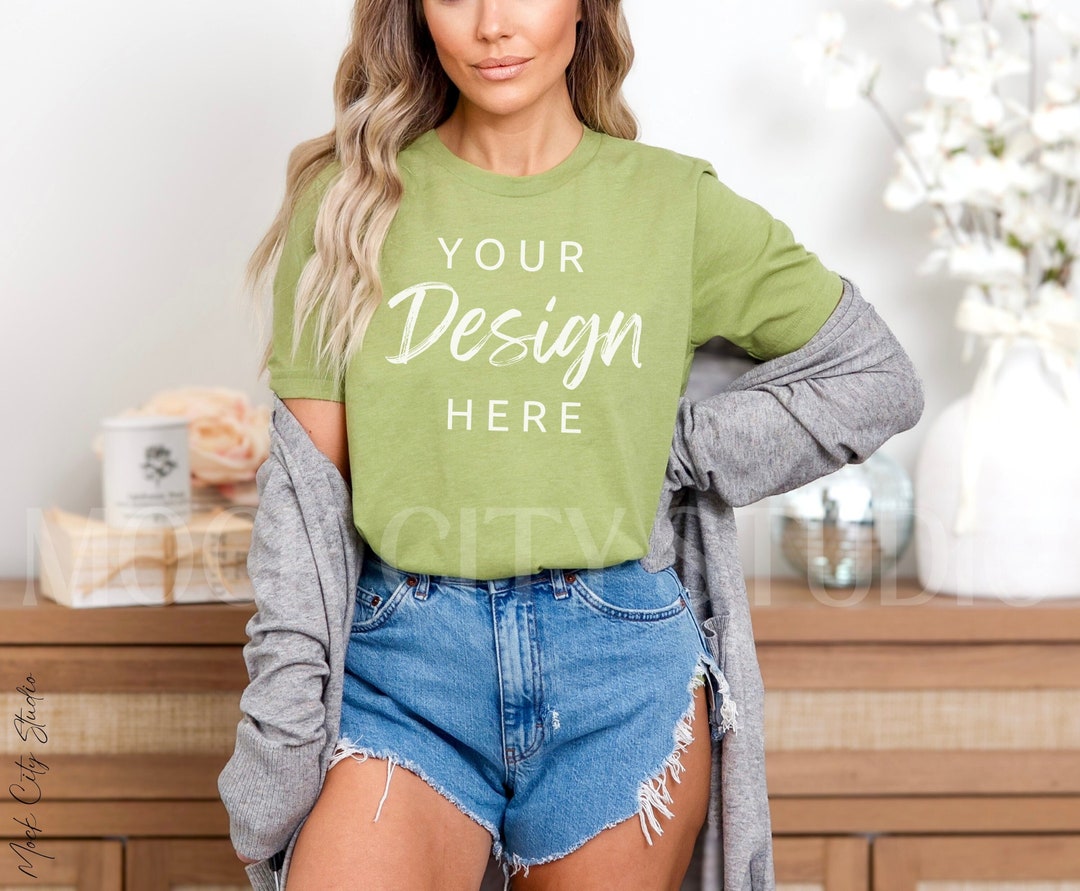 Heather Green Bella Canvas 3001 Mockup, Heather Green T-shirt Mockup ...