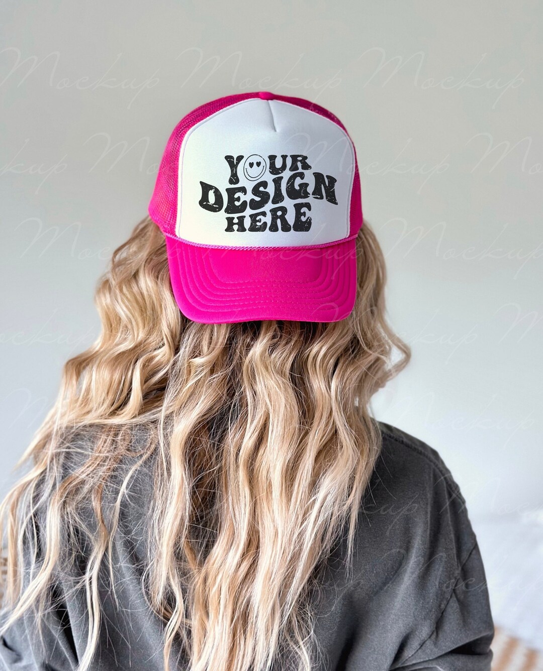 Pink Foam Trucker Hat Mockup, Otto Cap Mock Up, Hot Pink Baseball Hat ...