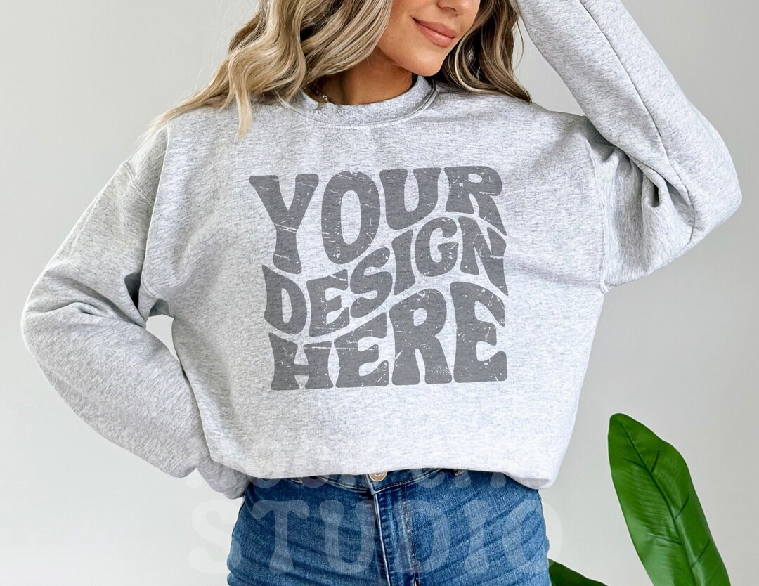 Gildan 18000 Ash Mockup, Gildan Ash Gray Sweatshirt Mockup | Sweatshirt ...