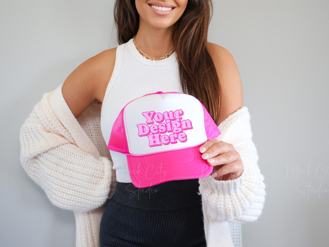 Pink Foam Trucker Hat Mockup, Otto Cap Mockup, Pink Foam Cap Mockup ...