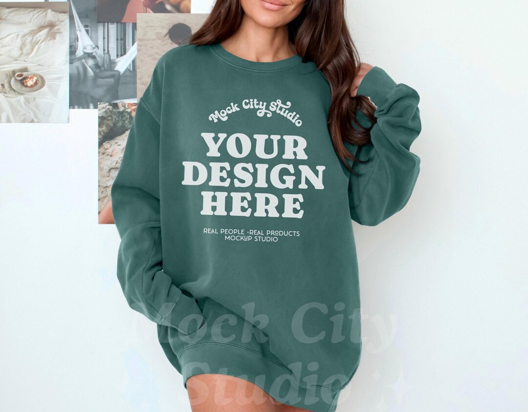 Blue Spruce Comfort Colors 1566 Mockup, Comfort Colors 1566 Crewneck ...