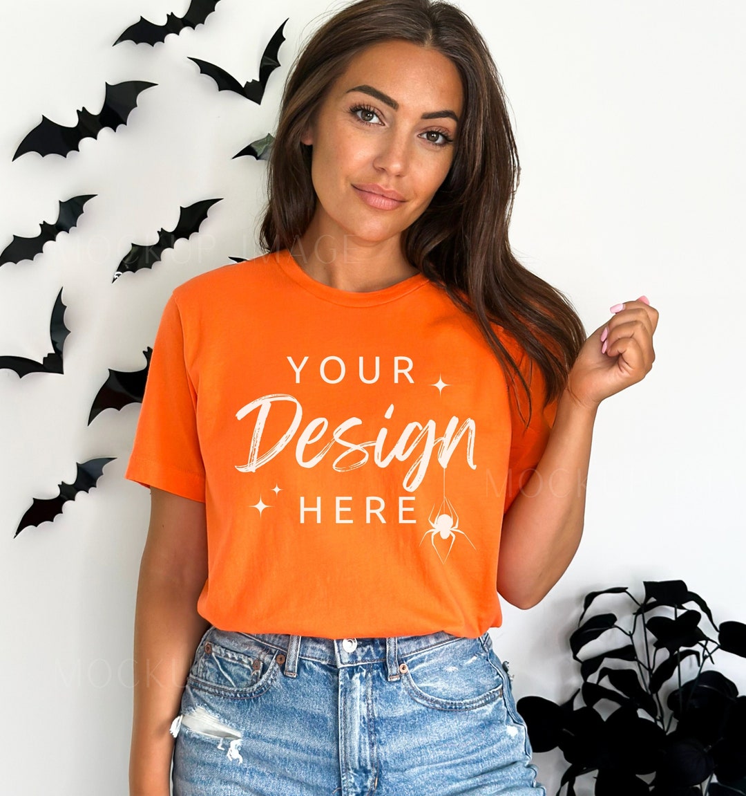 Orange Bella Canvas 3001 Mockup, Halloween T-shirt Mockup, Halloween ...
