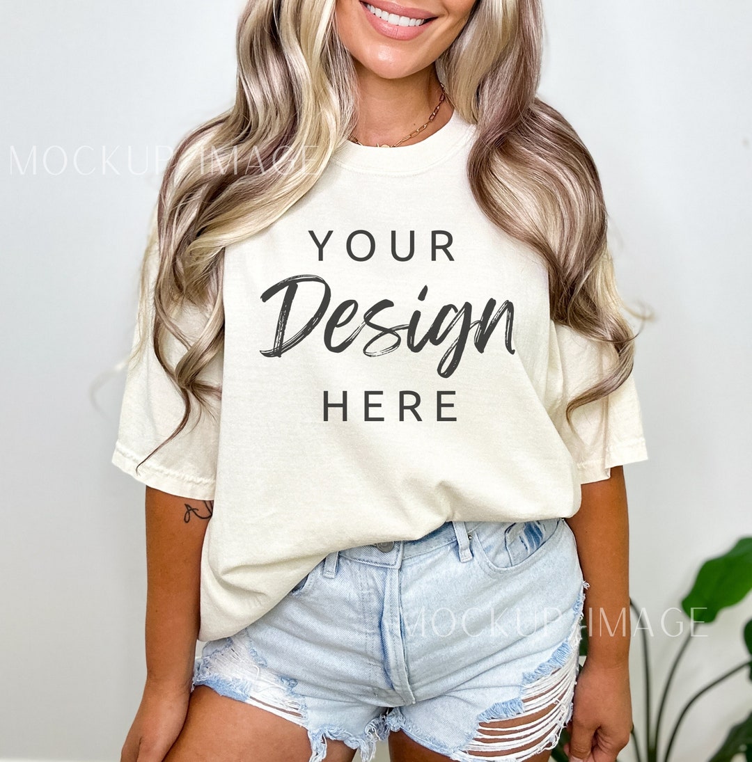 Comfort Colors C1717 Ivory Shirt Mockup - Oversized Mockup - Ivory ...