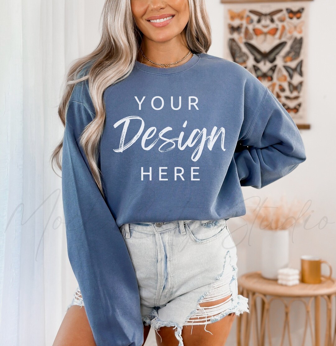 Comfort Colors 1566 Blue Jean Mockup, Comfort Colors Sweatshirt Mockup ...