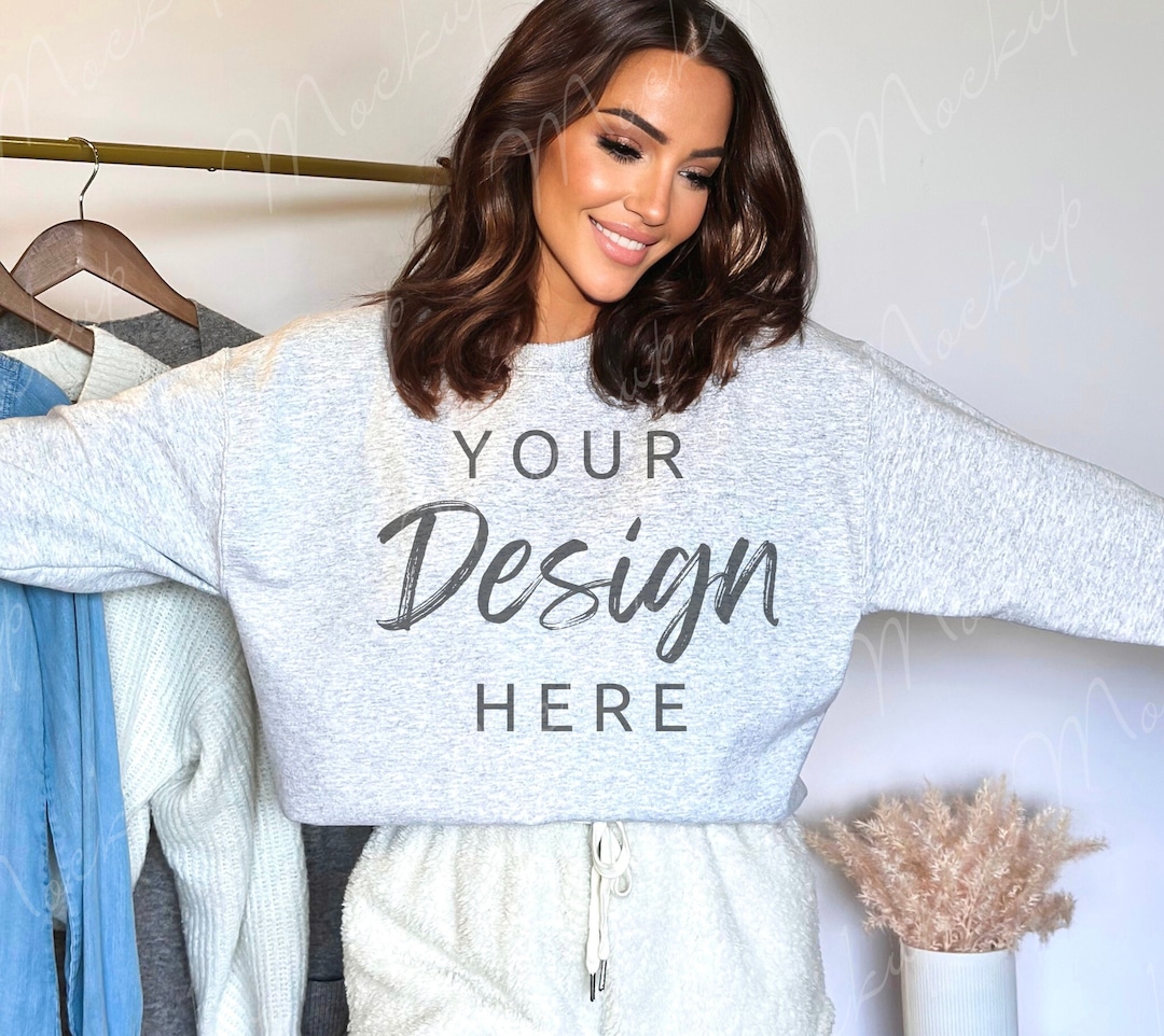 Gildan 18000 Ash Mockup, Gildan Ash Gray Sweatshirt Mockup | Sweatshirt ...