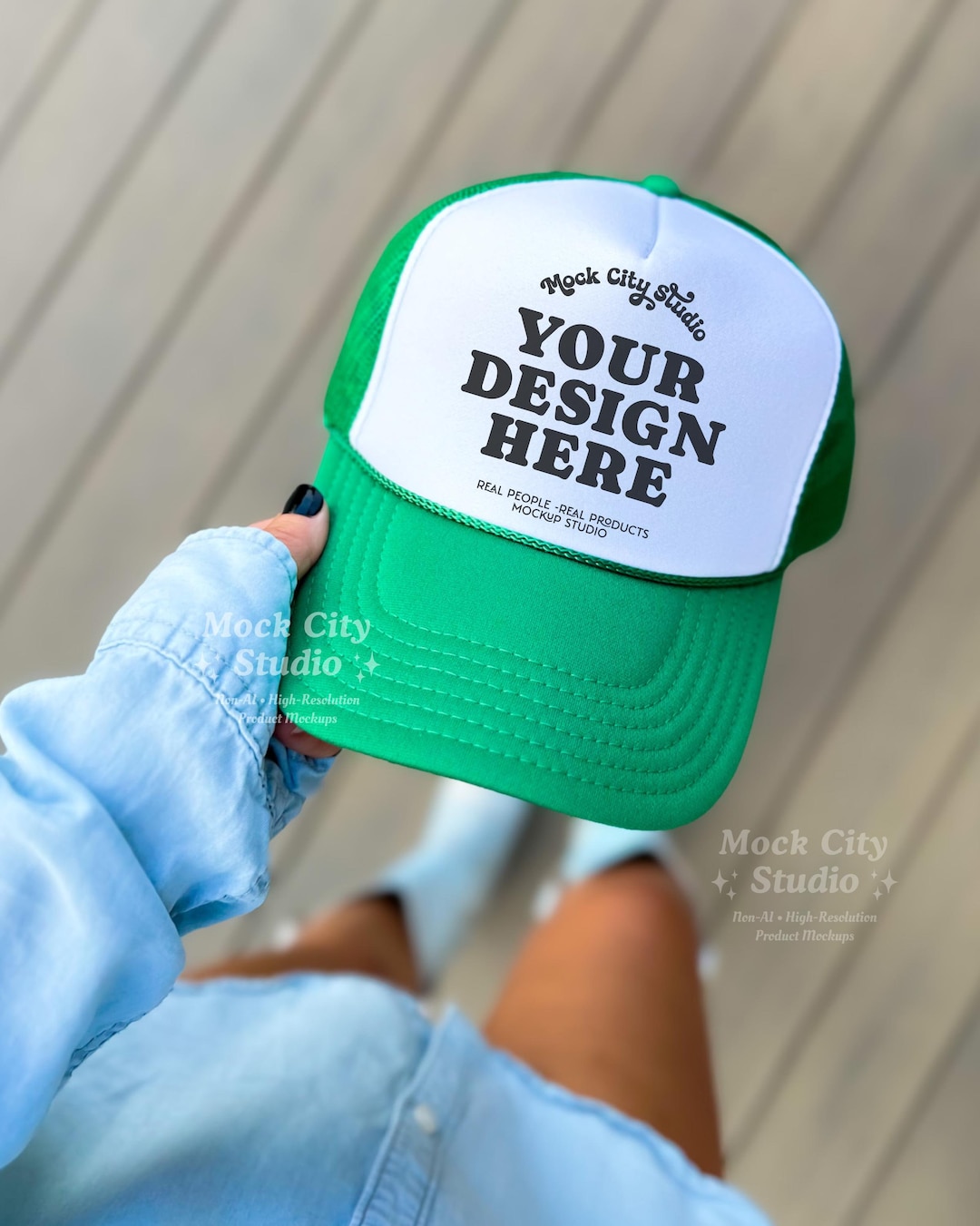 Green and White Foam Trucker Hat Mockup, OTTO CAP 5 Panel High Crown ...
