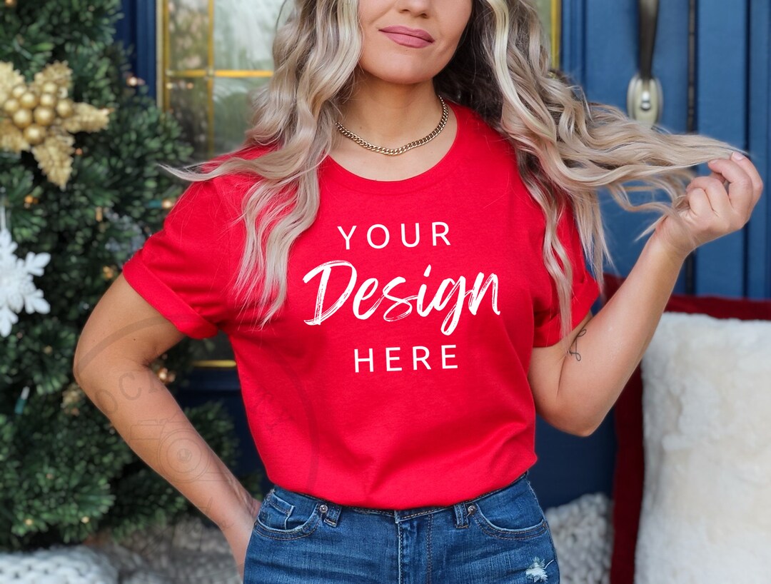 Red Bella Canvas 3001 Tshirt Mock up - Red Shirt Mockup - Bella Canvas ...