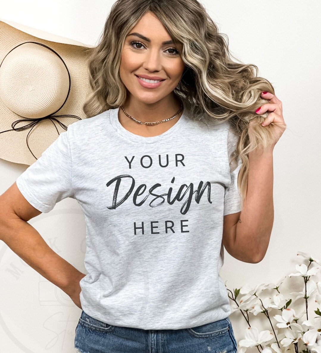 Bella Canvas 3001 Mock, Ash Grey Tshirt Mockup, Styled Shirt Mockup ...