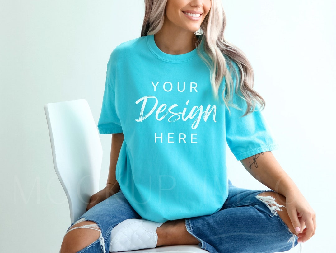 Blue Lagoon Comfort Colors 1717 Tshirt Mockup, Model Mockup, Comfort ...