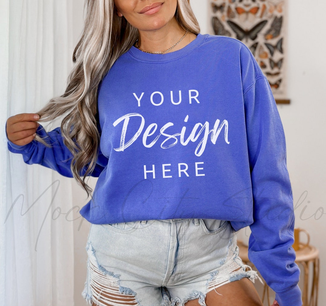 Comfort Colors 1566 Flo Blue Mockup, Comfort Colors Sweatshirt Mockup ...