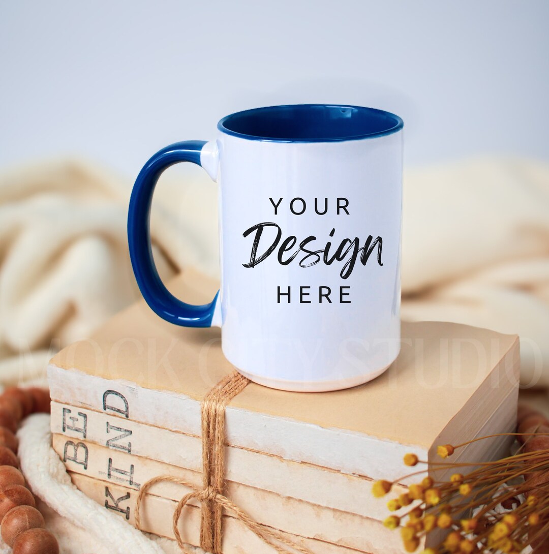 Mug Mockup, Blue Handle Mug Mockup, Ceramic Mug Mockup, 15 Oz Coffee ...