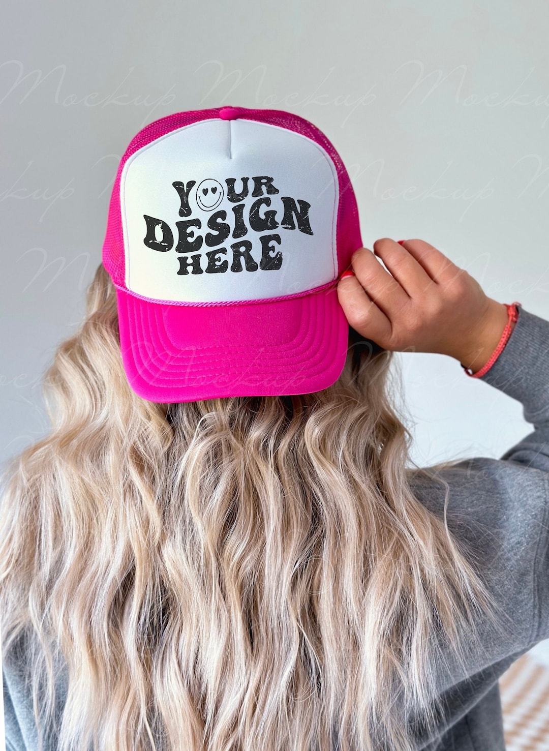 Pink Foam Trucker Hat Mockup, Otto Cap Mock Up, Hot Pink Baseball Hat ...