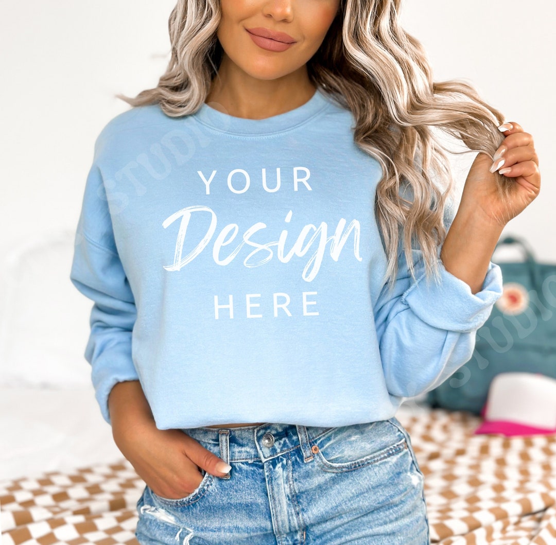 Light Blue Gildan 18000 Mockup Light Blue Sweatshirt Mockup Sweatshirt ...