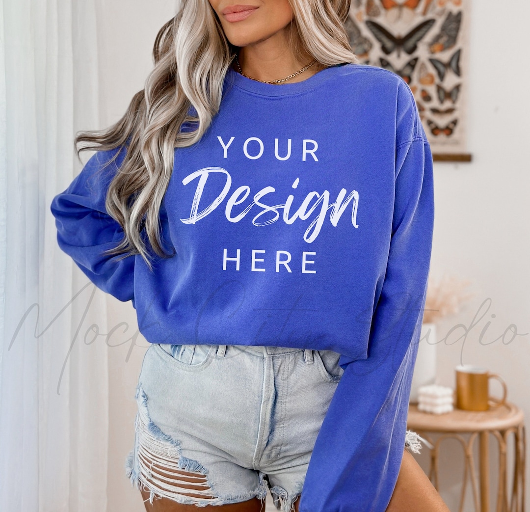 Comfort Colors 1566 Flo Blue Mockup, Comfort Colors Sweatshirt Mockup ...