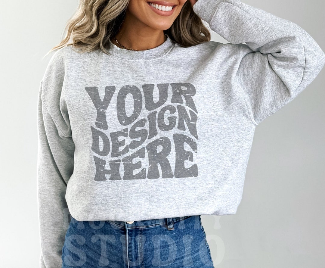 Gildan 18000 Ash Mockup, Gildan Ash Gray Sweatshirt Mockup | Sweatshirt ...