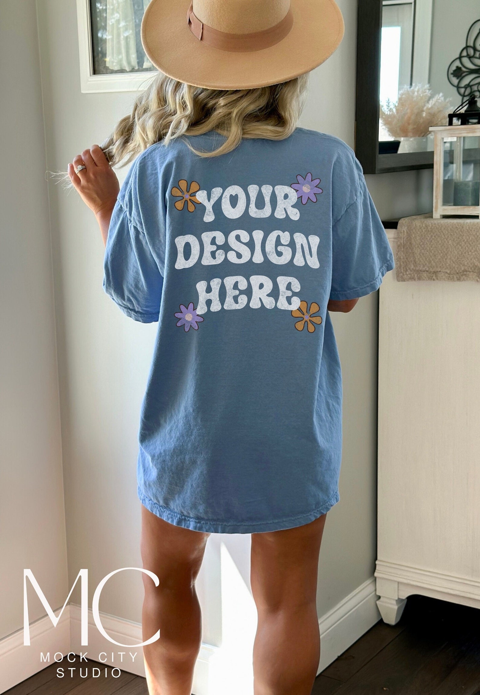 Comfort Colors C1717 WASHED DENIM Shirt Mockup, Back of Shirt Mockup ...