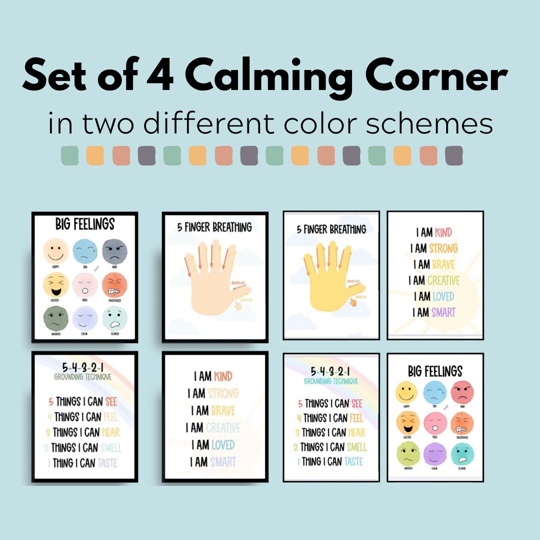 Set of 4 Calming Corner | Kids Wall Art | Grounding Techniques ...