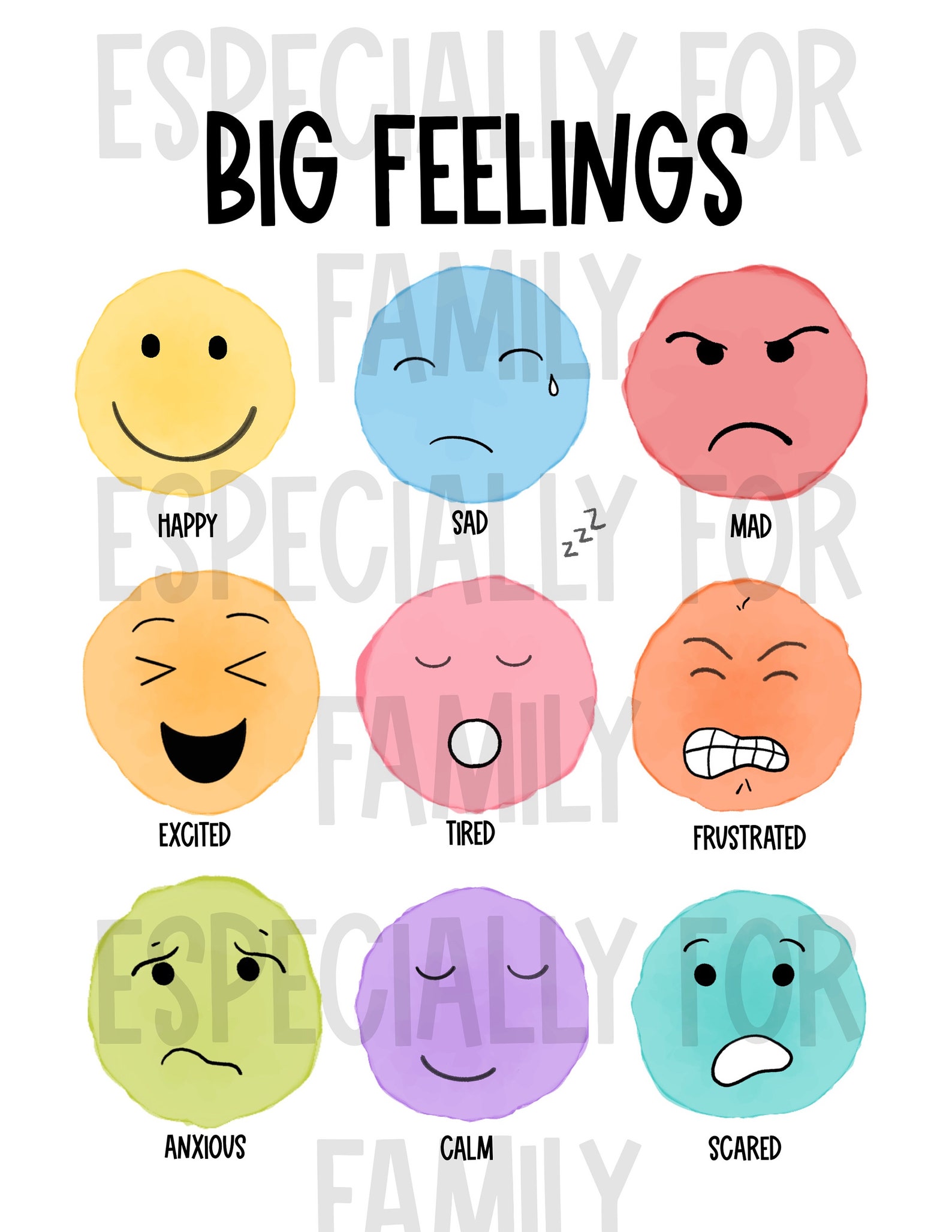Big Feelings Chart Bright Color Pallet Teaching Kids Emotion - Etsy