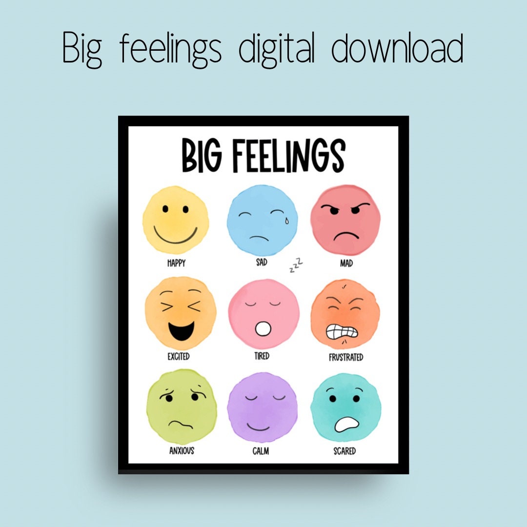 Big Feelings Chart Bright Color Pallet Teaching Kids Emotion - Etsy