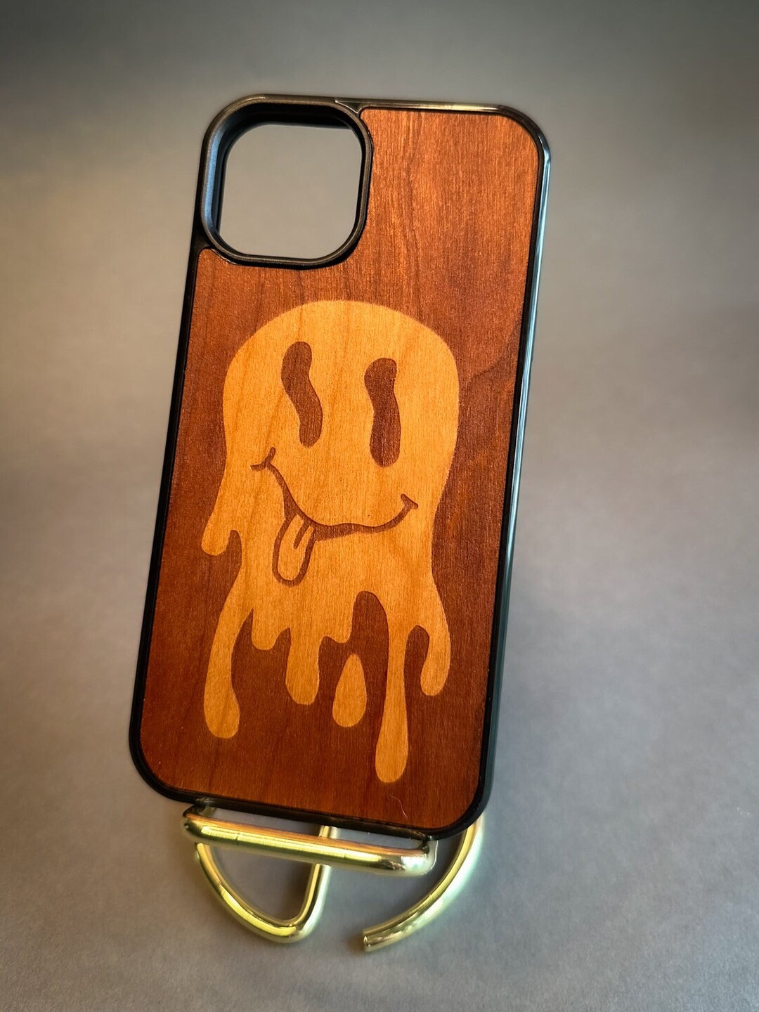 Trippy Drippy Smiley - Engraved Wood Phone Case - Etsy