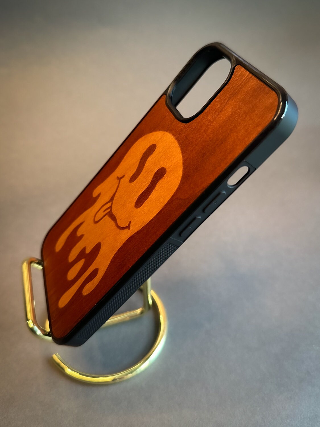 Trippy Drippy Smiley - Engraved Wood Phone Case - Etsy