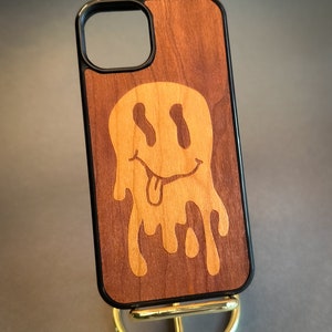 Trippy Drippy Smiley - Engraved Wood Phone Case - Etsy