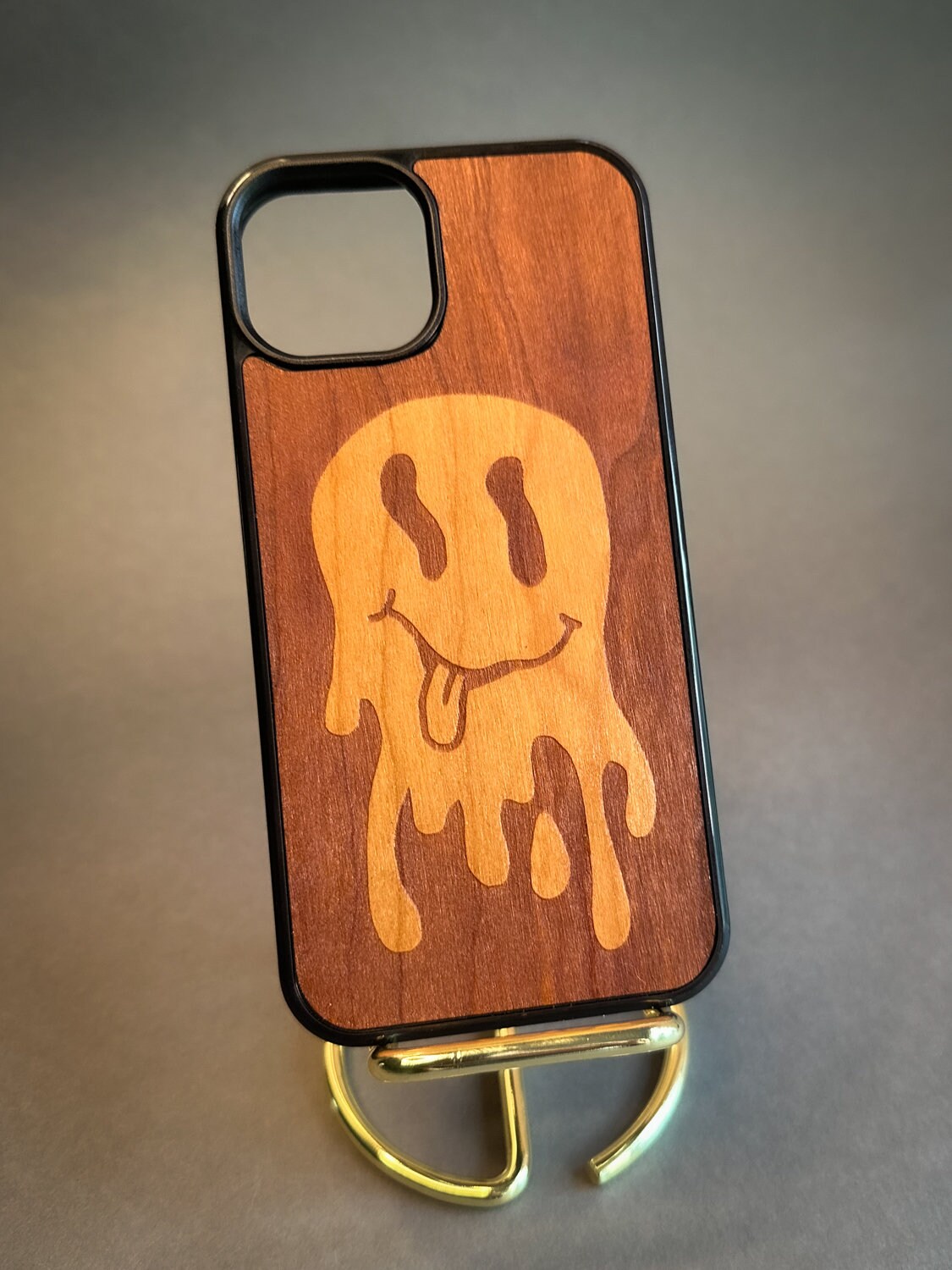 Trippy Drippy Smiley - Engraved Wood Phone Case - Etsy