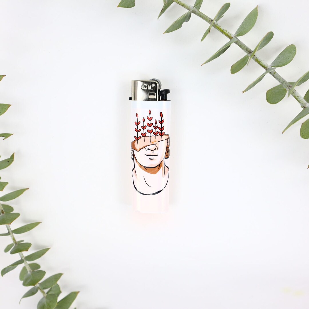 Half Head Sculpture With Autumn Flowers Gift Lighter Original Printed ...