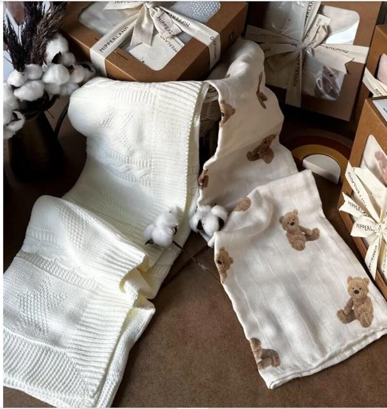 85x90cm Cute Teddy Bear Muslin and Tricot Boxed Baby Blanket Set - Etsy