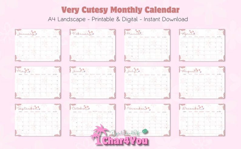 Very Cutesy: 2025 Calendar — Printable & Digital Download | Cute Dated ...