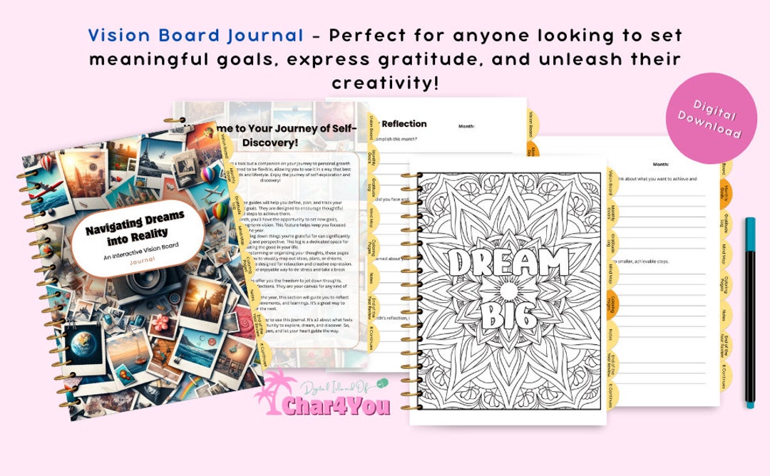 Digital Vision Board Journal - Printables - Template - Digital Download ...
