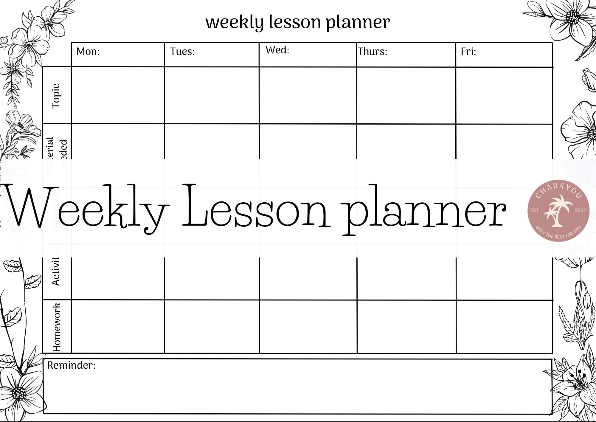 Teacher Weekly Lesson Planner: Printable PDF (digital Download) - Etsy