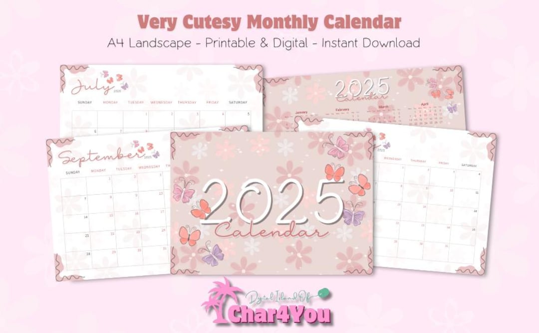 Very Cutesy: 2025 Calendar — Printable & Digital Download | Cute Dated ...