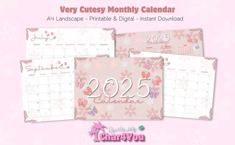 Very Cutesy: 2025 Calendar — Printable & Digital Download | Cute Dated ...