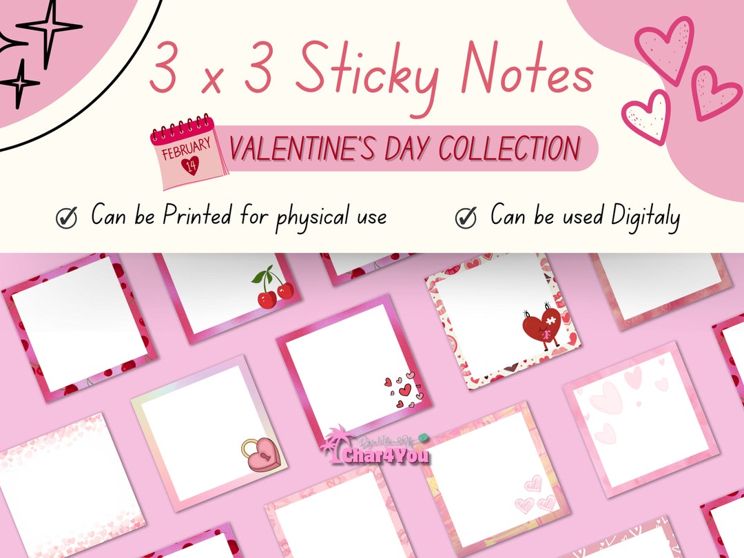 3x3 Sticky Notes - Valentine's Day Collection - Stationary - Digital ...