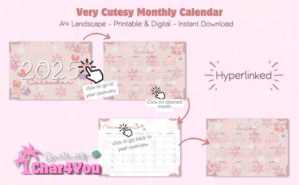Very Cutesy: 2025 Calendar — Printable & Digital Download | Cute Dated ...
