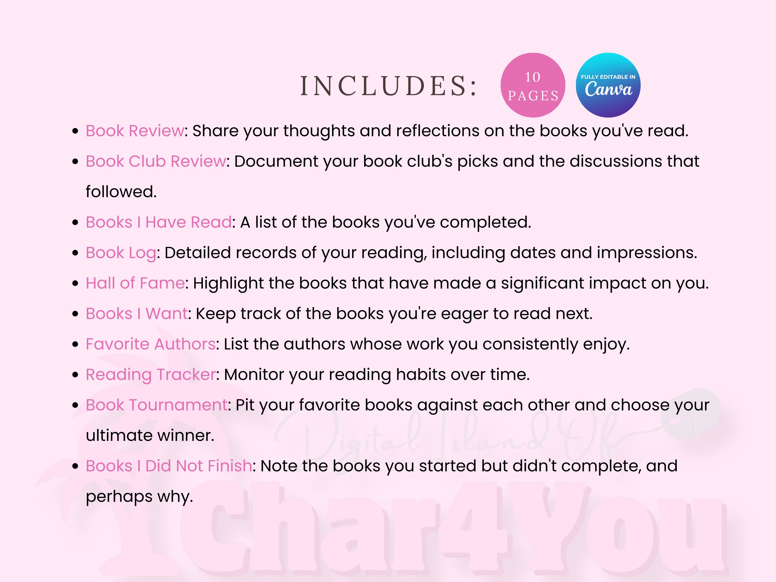 Printable Reading Journal Template - Digital Download - Book Review ...