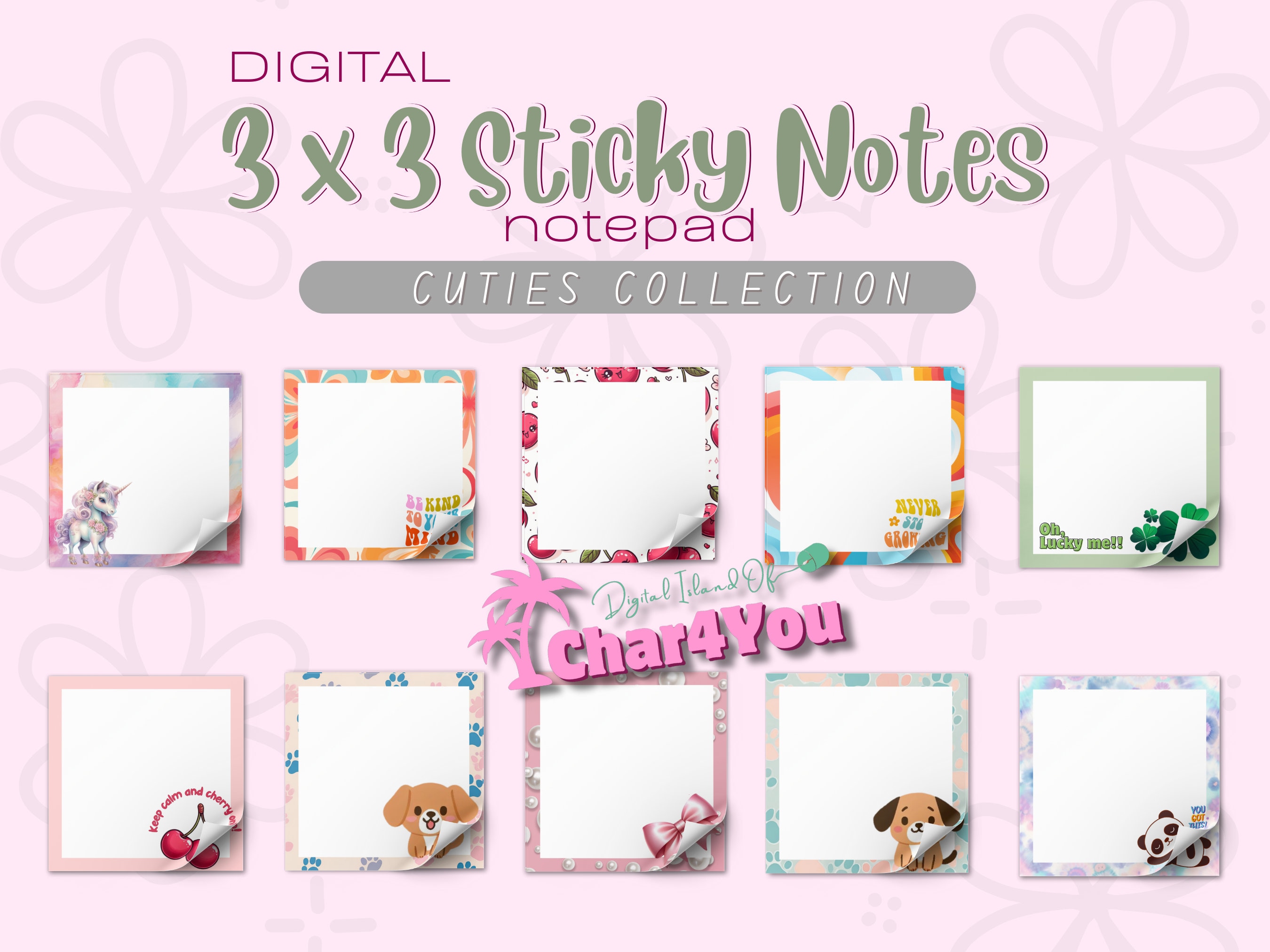 3x3 Sticky Notes - Cuties Collection - Stationary - Digital Download ...