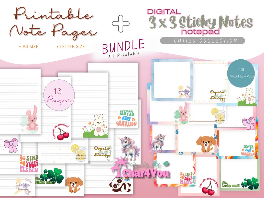 Printable Note Pages & Sticky Notes Bundle – Designs (digital Download ...
