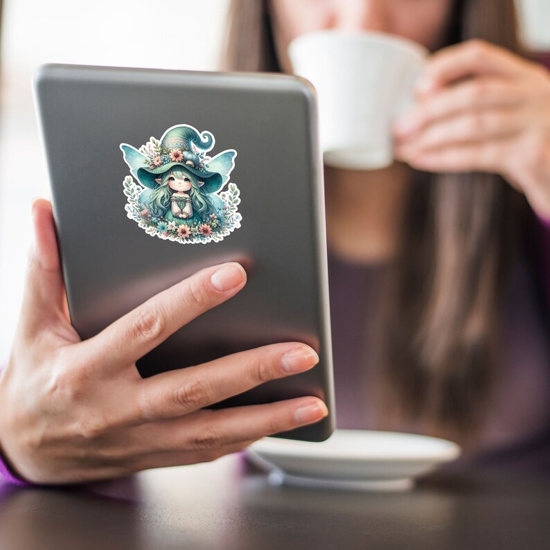 Teal Fairy Gnome Sticker, Garden Fae Sticker, Tumbler Sticker, Kindle ...