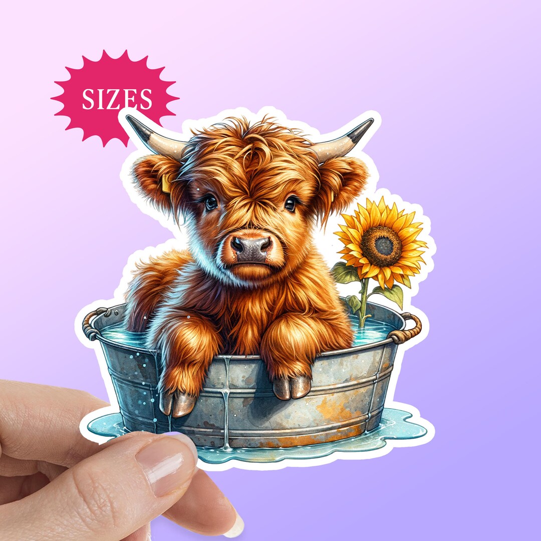 Cute Highland Cow Bathing Sticker, Journal Sticker, Mom Gift, Dad Gift ...
