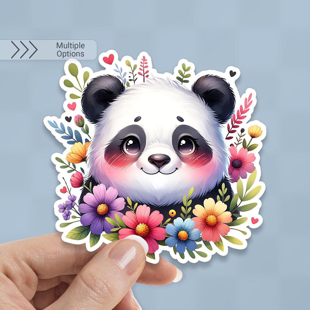Panda Sticker: Blushing Panda & Wildflowers - Waterproof Decal - Etsy