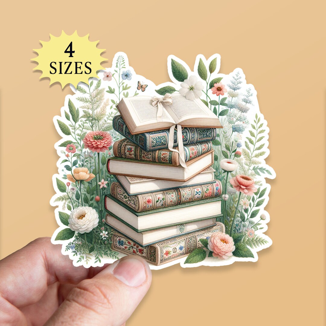 Stack of Books Sticker, Cottagecore, Journal Sticker, Reading Sticker ...