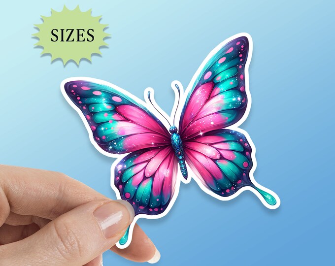 Pink Flower Butterfly Sticker, Vintage Butterfly Waterproof Vinyl ...