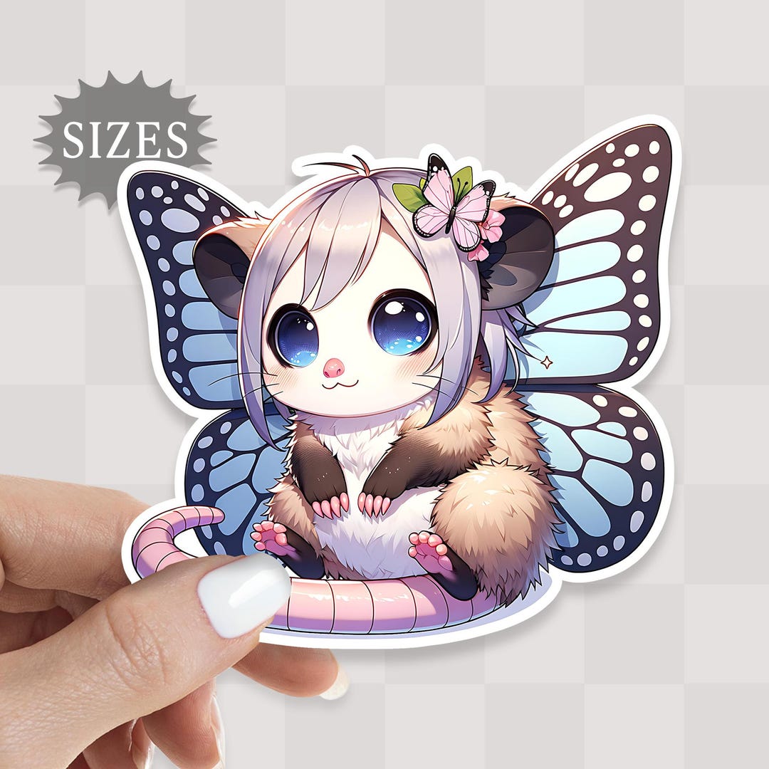 Anime Opossum Sticker, Chibi Butterfly Wings, Waterproof Decal - Etsy