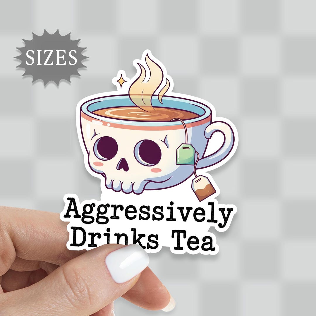 Kawaii Skull Tea Cup Sticker: Waterproof Vinyl Decal - Etsy