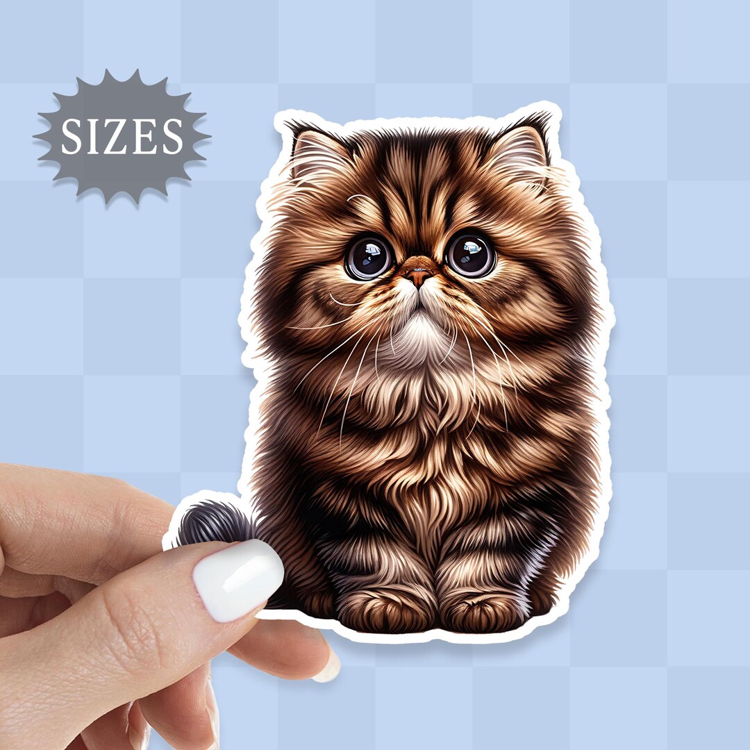 Brown Tabby Persian Cat Sticker, Kitten Sticker for Your Water Bottle ...