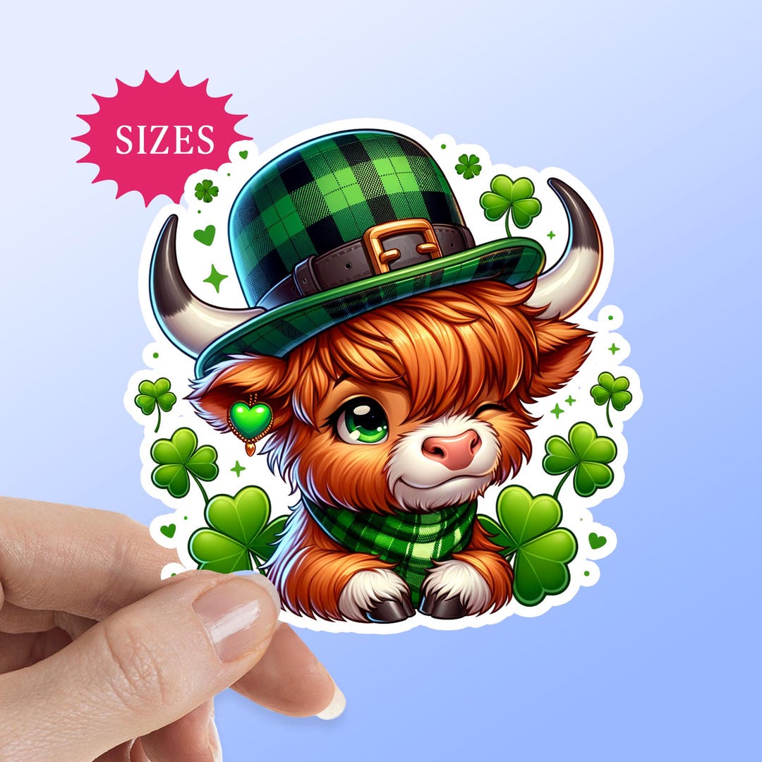 Lucky Highland Cow Sticker for Your Water Bottle, Laptop, Tablet or ...