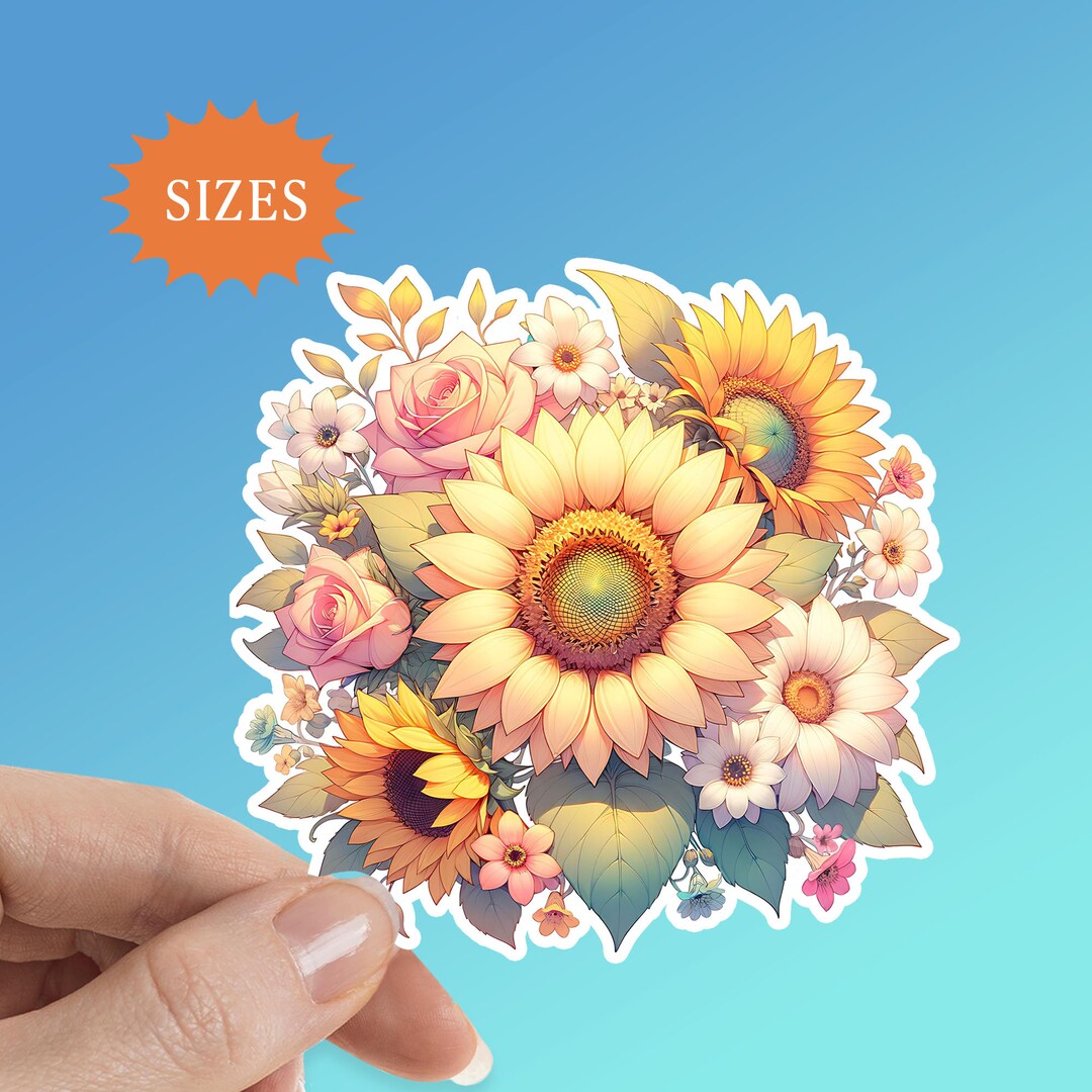 Sunflower Bouquet Sticker, Garden Flower Sticker, Wedding Sticker ...