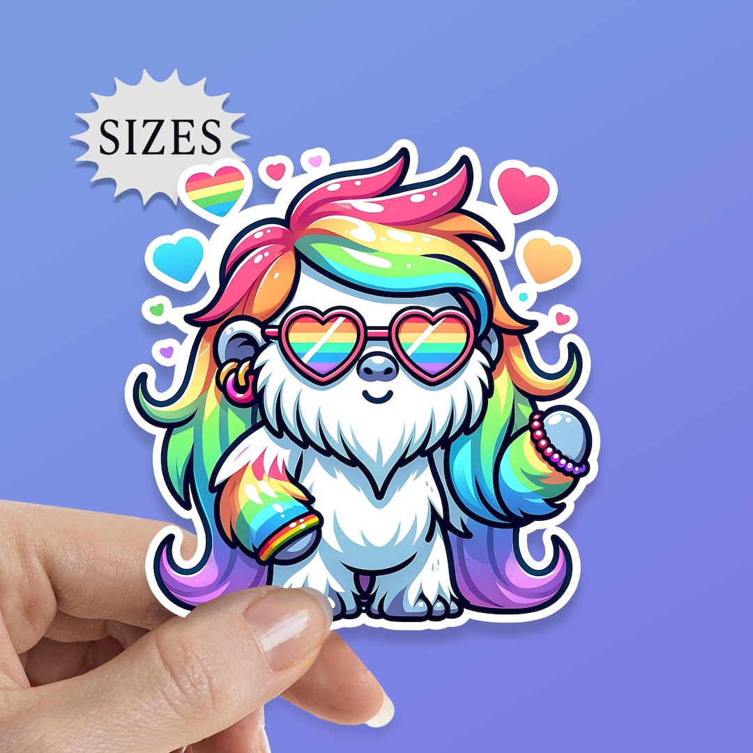 Cute Rainbow Yeti Sticker, A Yeti With Rainbow Hair, and Heart Glasses ...